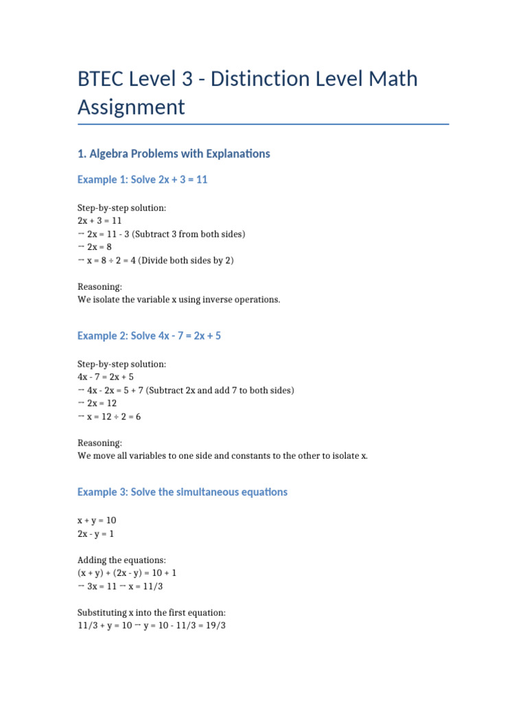 BTEC Level3 Distinction Math Solutions | PDF
