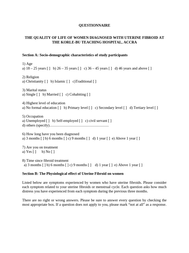 EMELIA ADEI ARCHER Questionnaire | PDF | Menstruation | Psychology