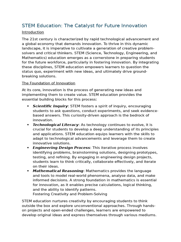 The Value of STEM Education New | PDF | Science, Technology ...