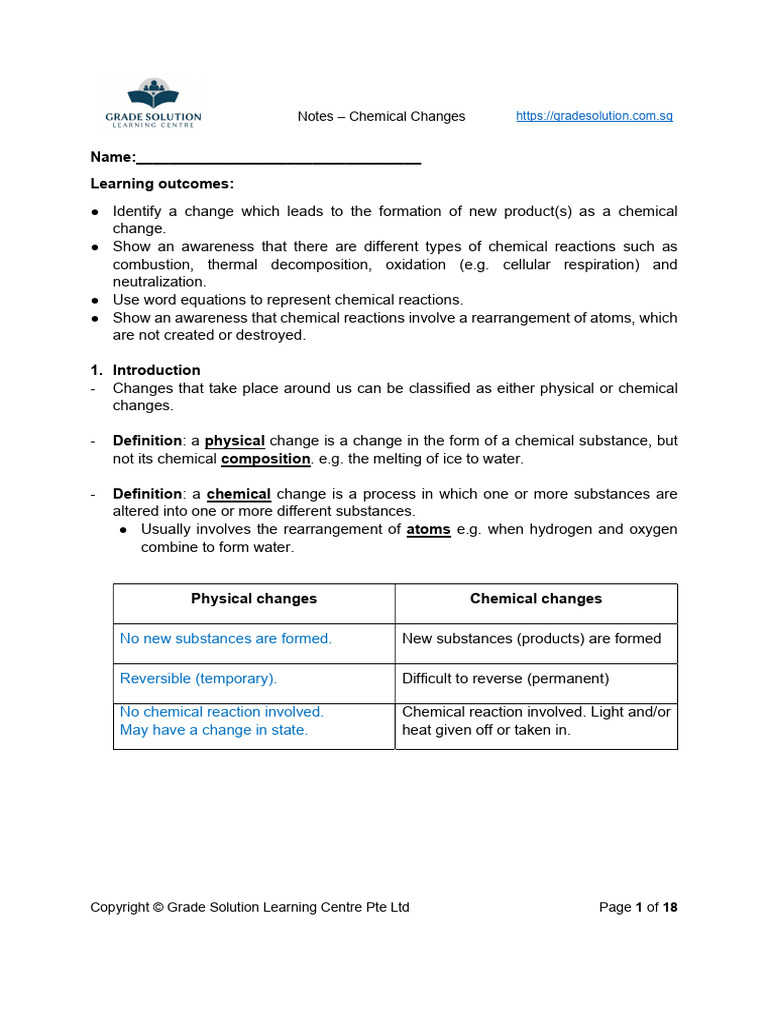 Chemical Changes: Sec 2 Notes | PDF | Acid | Hydroxide