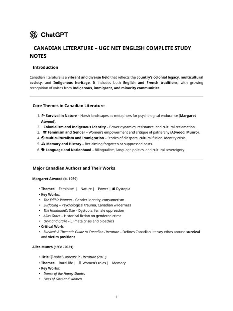 Canadian Literature Study Guide | PDF | Canadian Literature