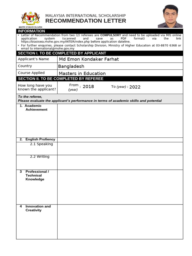 Recommendation Letter MIS - Dean | PDF