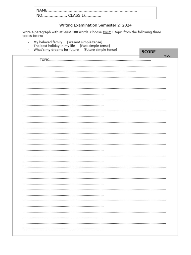 Writing Exam Topics for Semester 2 | PDF