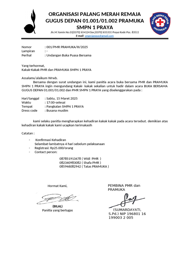 Undangan Buka Bersama PMR Pramuka | PDF