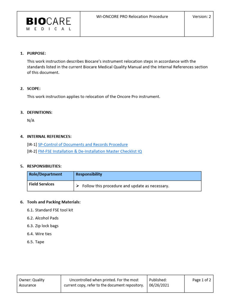 Oncore Pro Relocation Procedure | PDF | Printer (Computing)
