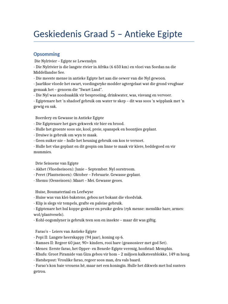Antieke Egipte Opsomming en Vraestelle | PDF