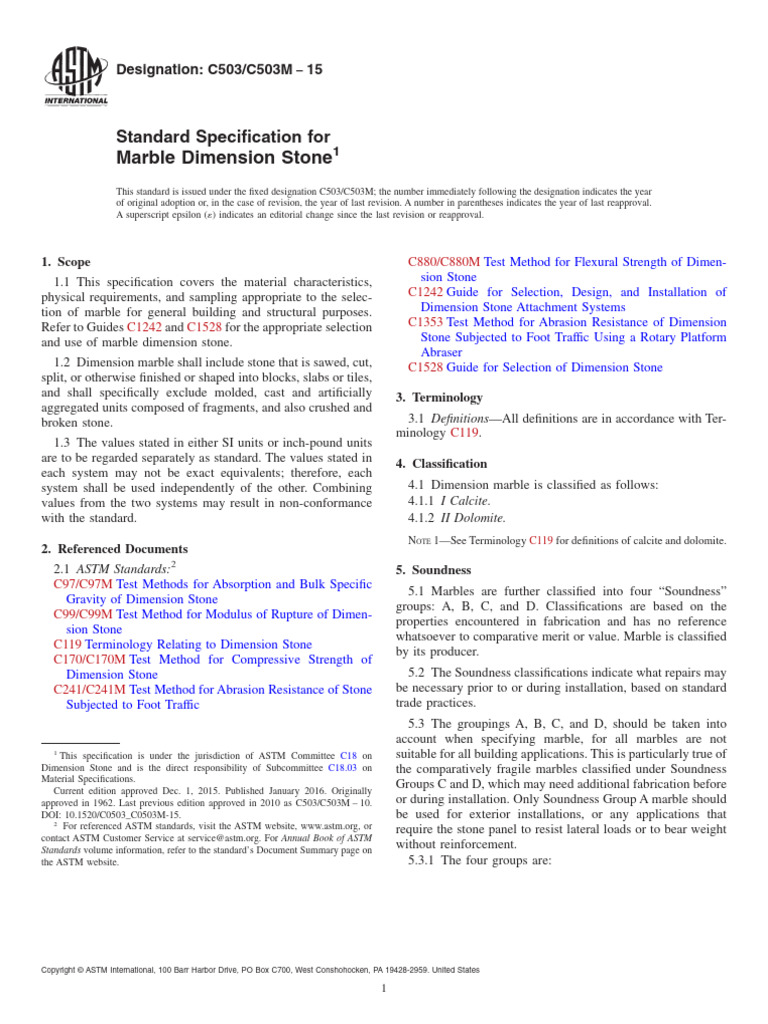 Astm C 503-C503M - 15 | PDF | Marble | Materials