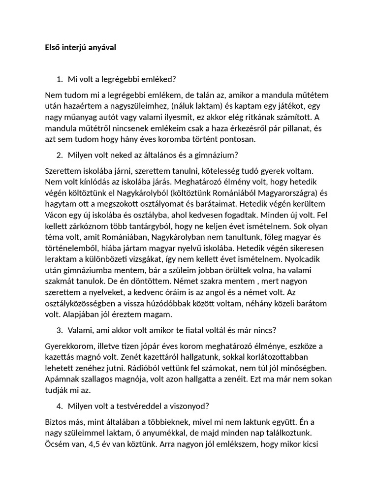 Első Interjú Anyával | PDF