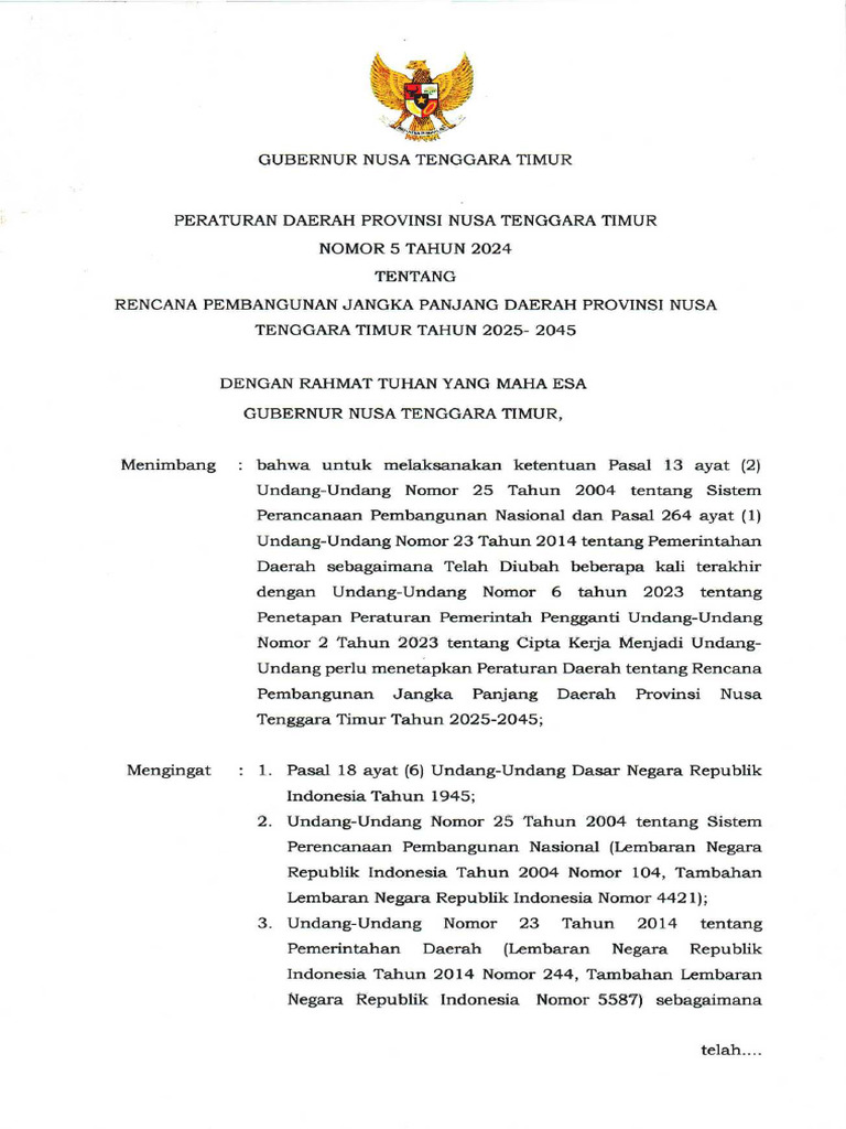Perda 5 2024 RPJPD NTT 2025-2045 | PDF