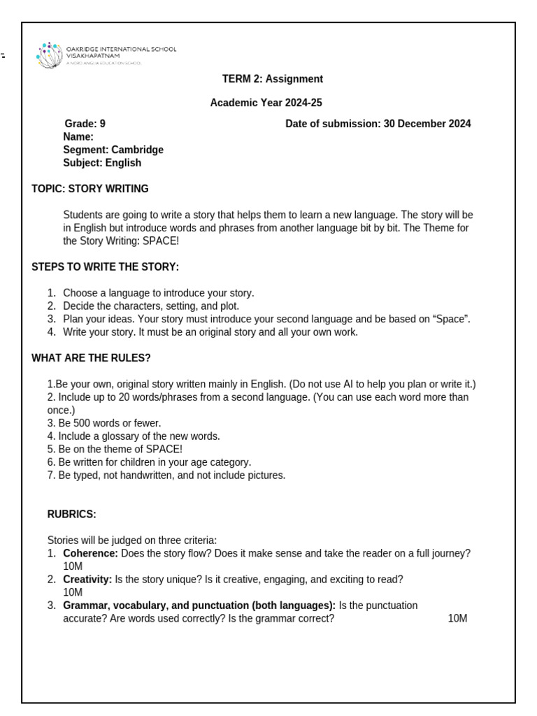T - 4cf2b914 E49e 4070 b3d1 d704f4e70904GRADE 9 English Assignment ...