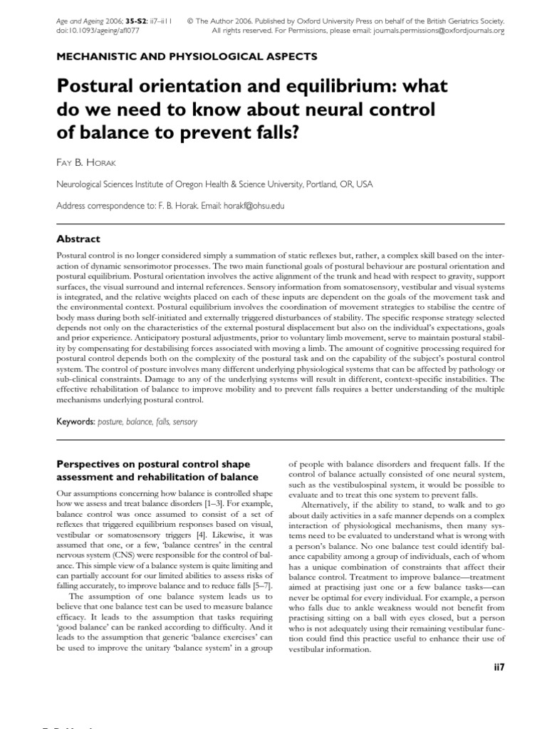 Horak 2006 Postural Orientation and Equil | PDF | Balance (Ability ...