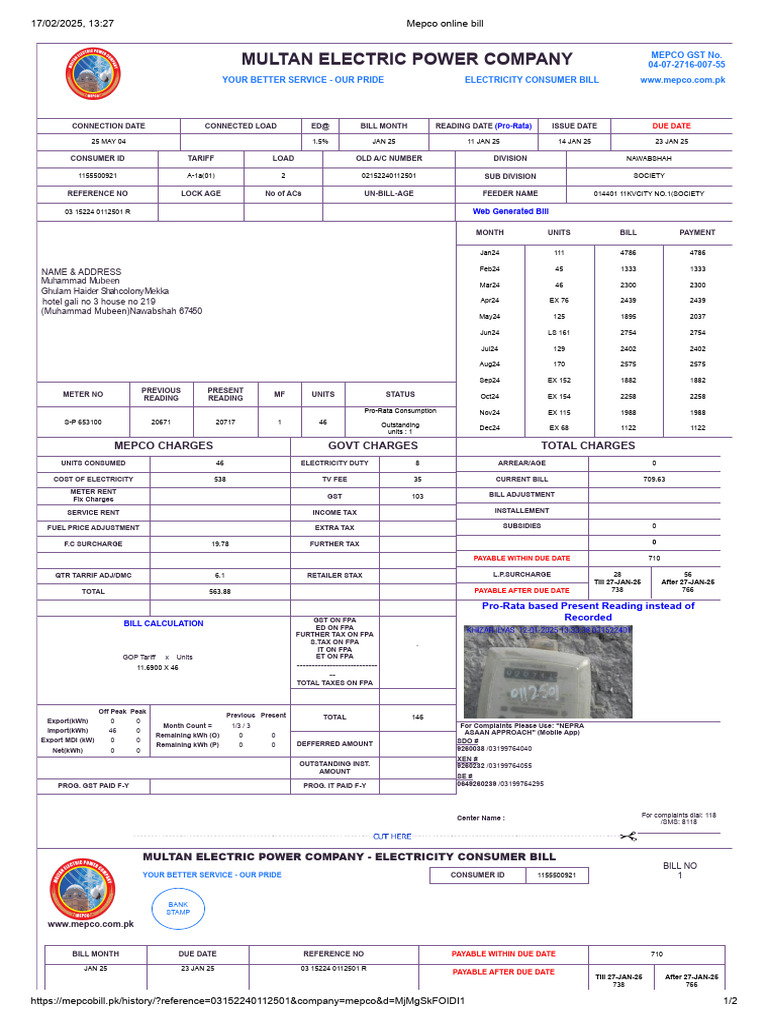 Mepco Bill Muhammad Mubeen | PDF | Taxes | Fee