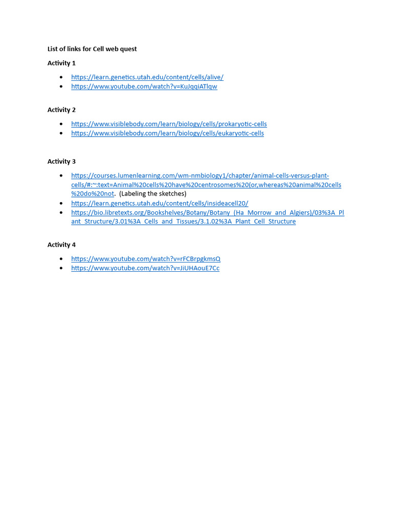 Choi SEO Rim - List of Links For Cell Web Quest | PDF