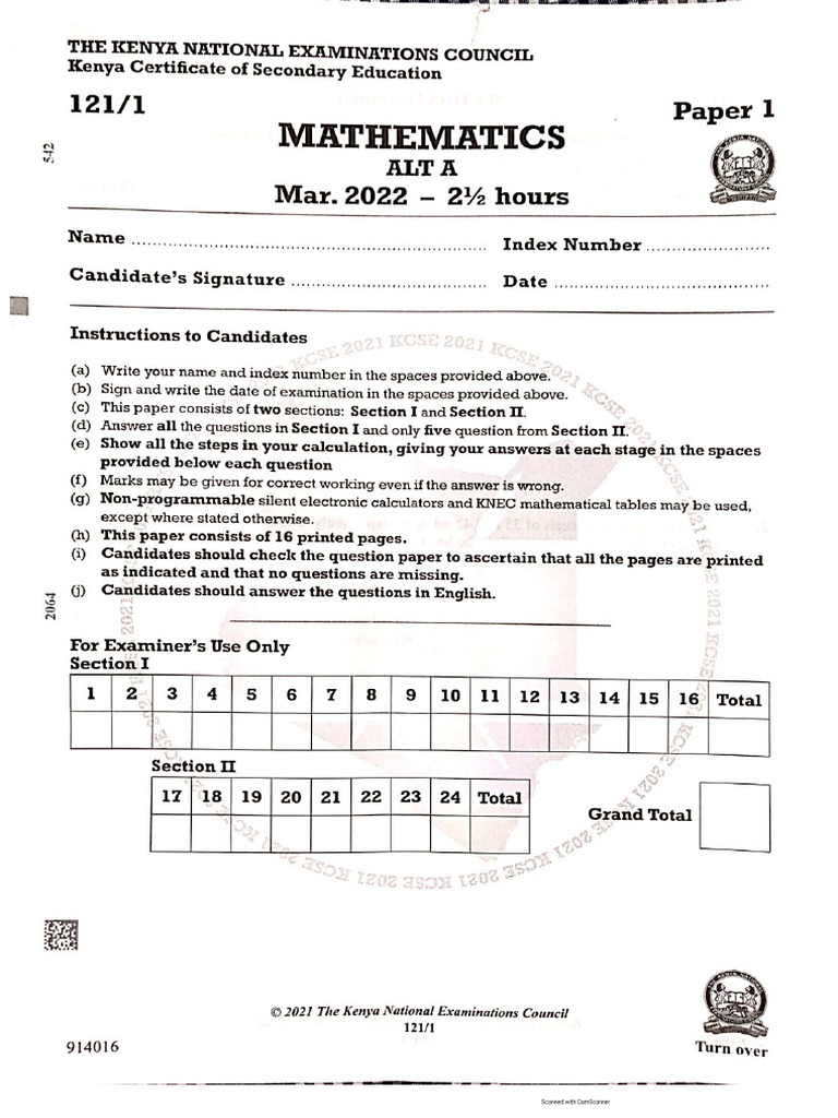 Math P1 Kcse 2021 | PDF