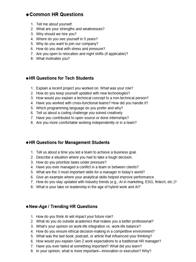 Mock Interview Practice Questions | PDF | Decision Making | Thought