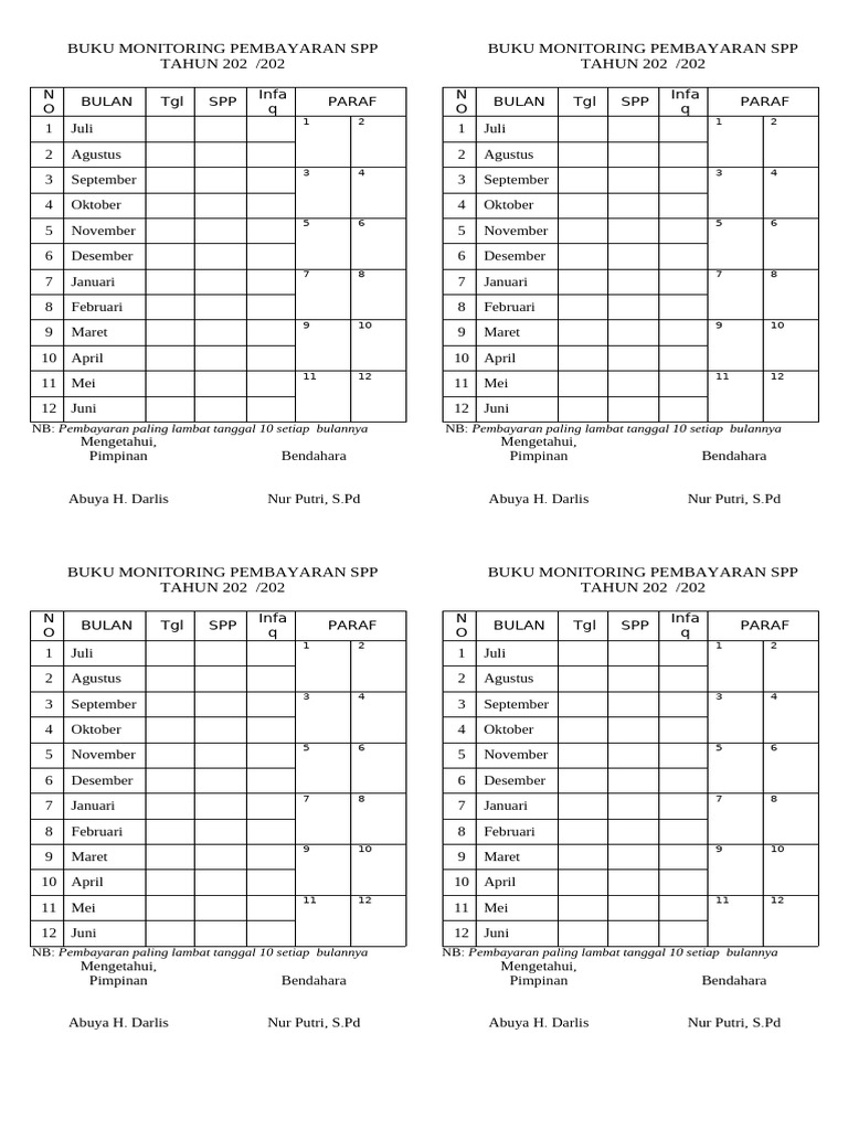 Buku Monitoring Pembayaran SPP | PDF