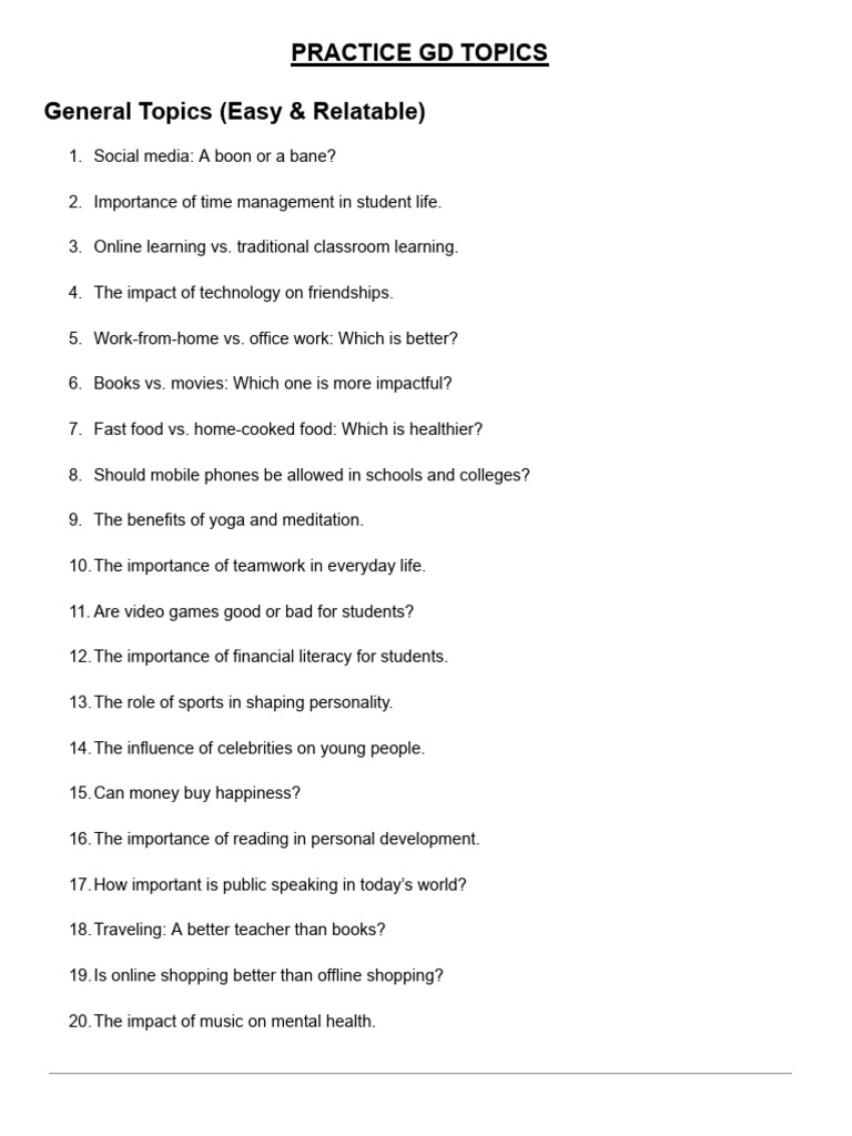 Practice Gd Topics | PDF