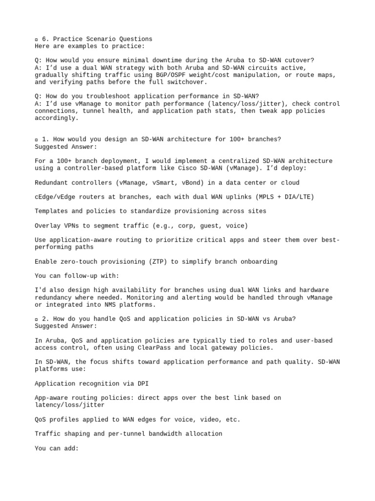 SD-WAN Migration Practice Scenarios | PDF | Quality Of Service ...