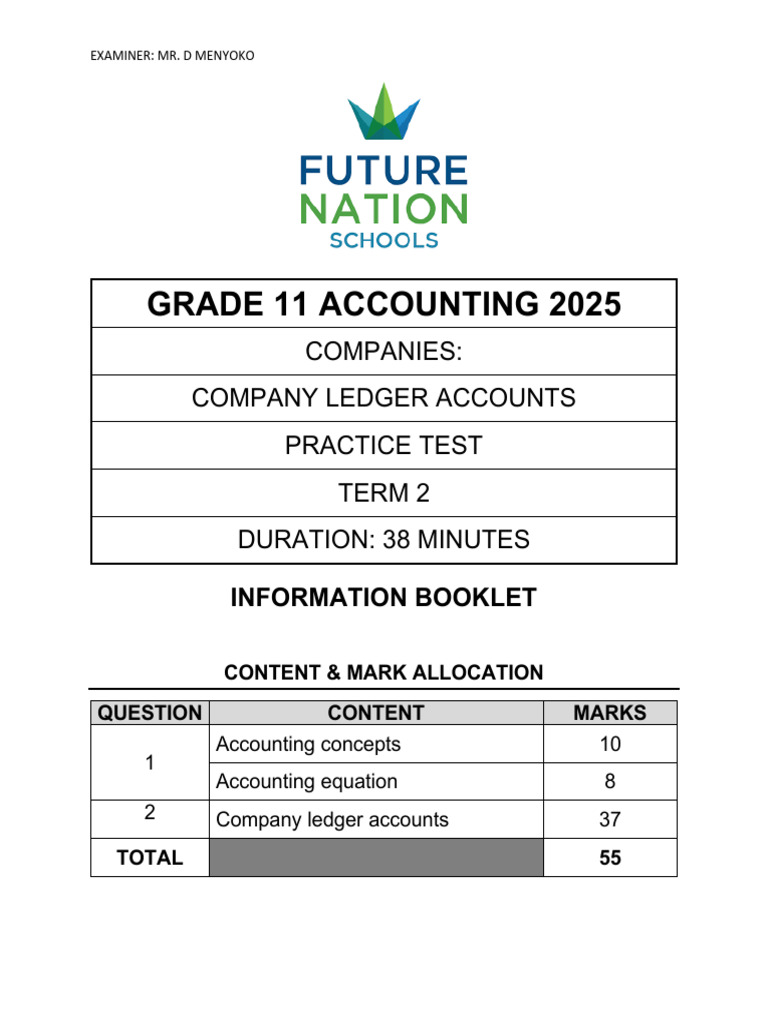 (Info) - Grade 11 - Term 2 - 2025 - Company Ledger Accounts Practice ...