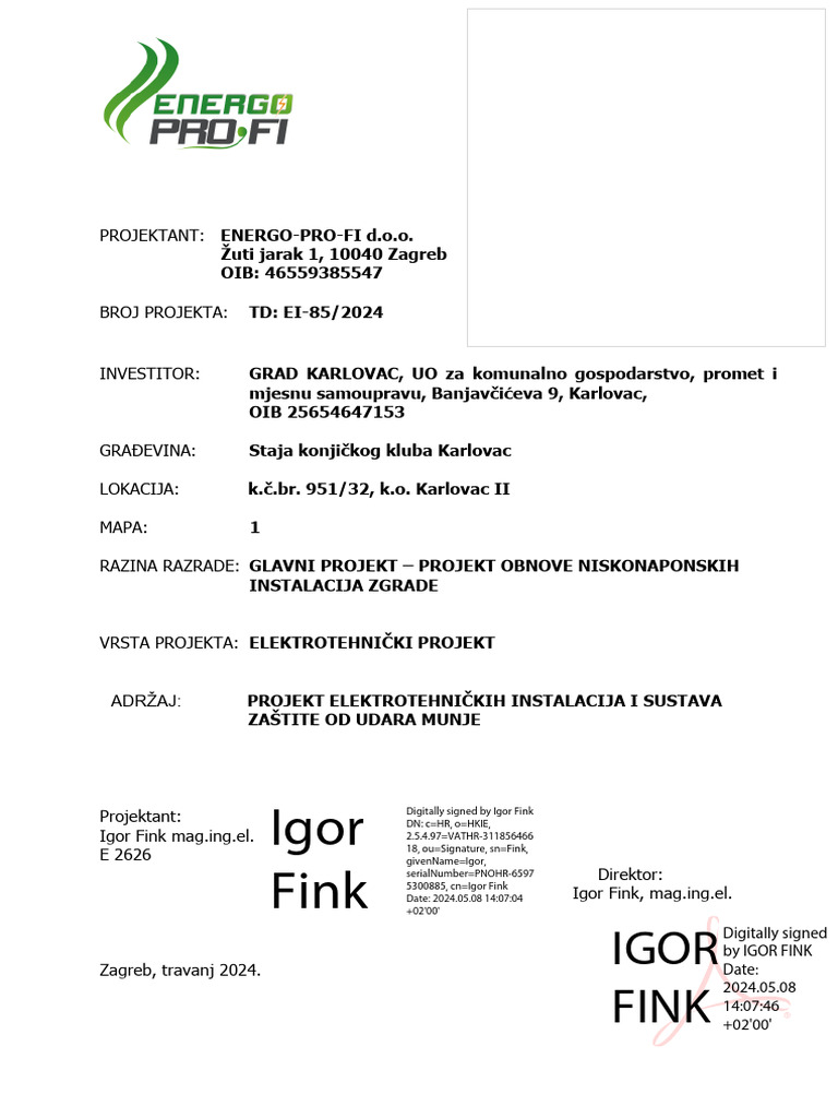 Mapa 1 - Elektro Projekt - Staja KK Karlovac | PDF
