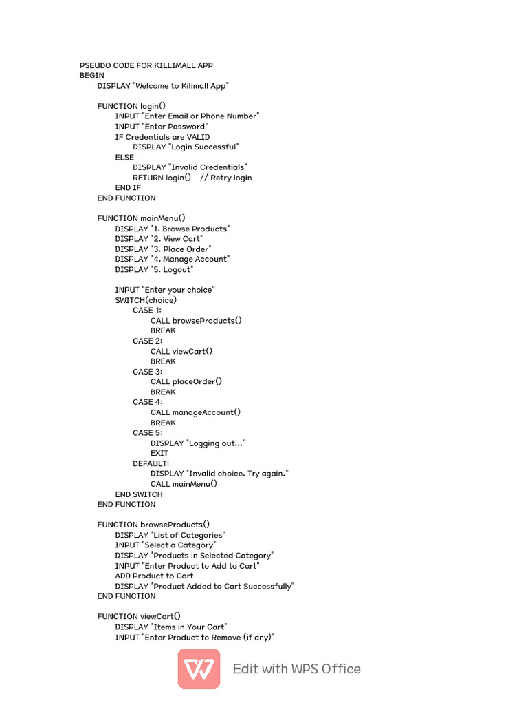 Pseudo Code For-Killimall App | PDF | Login | Computing