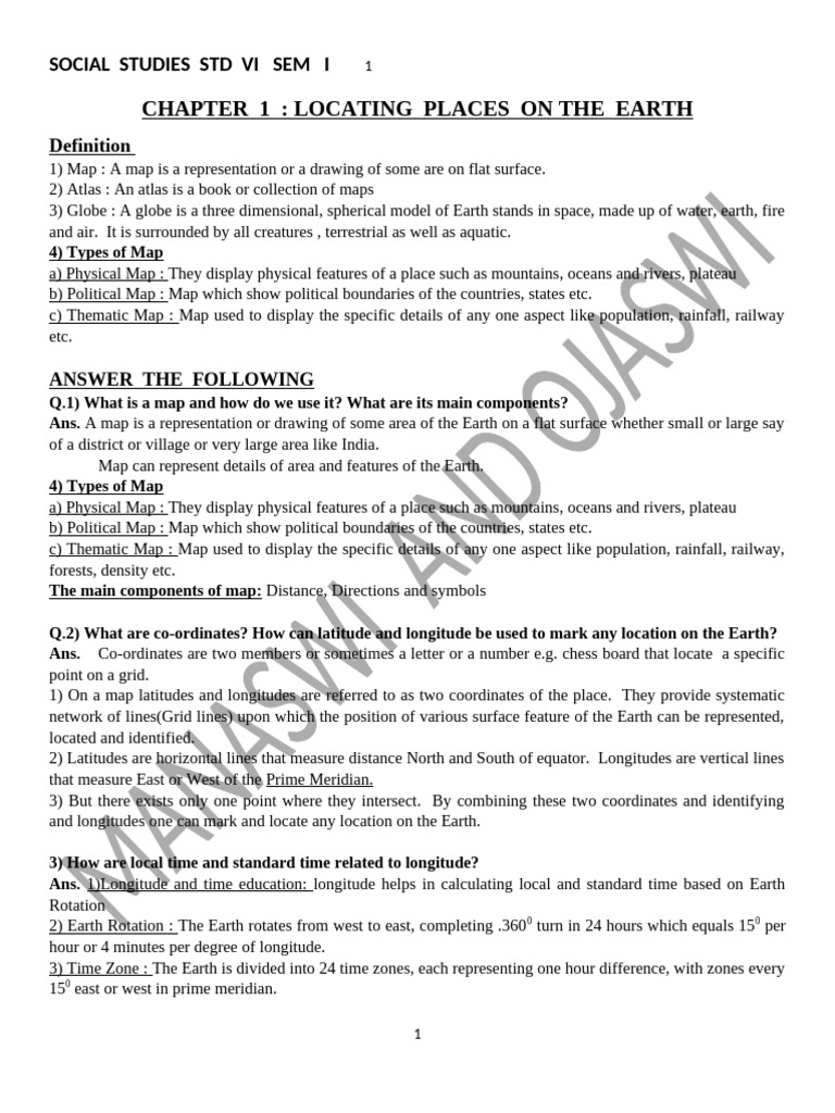 Social Study STD 6 SEM I | PDF | Longitude | Latitude