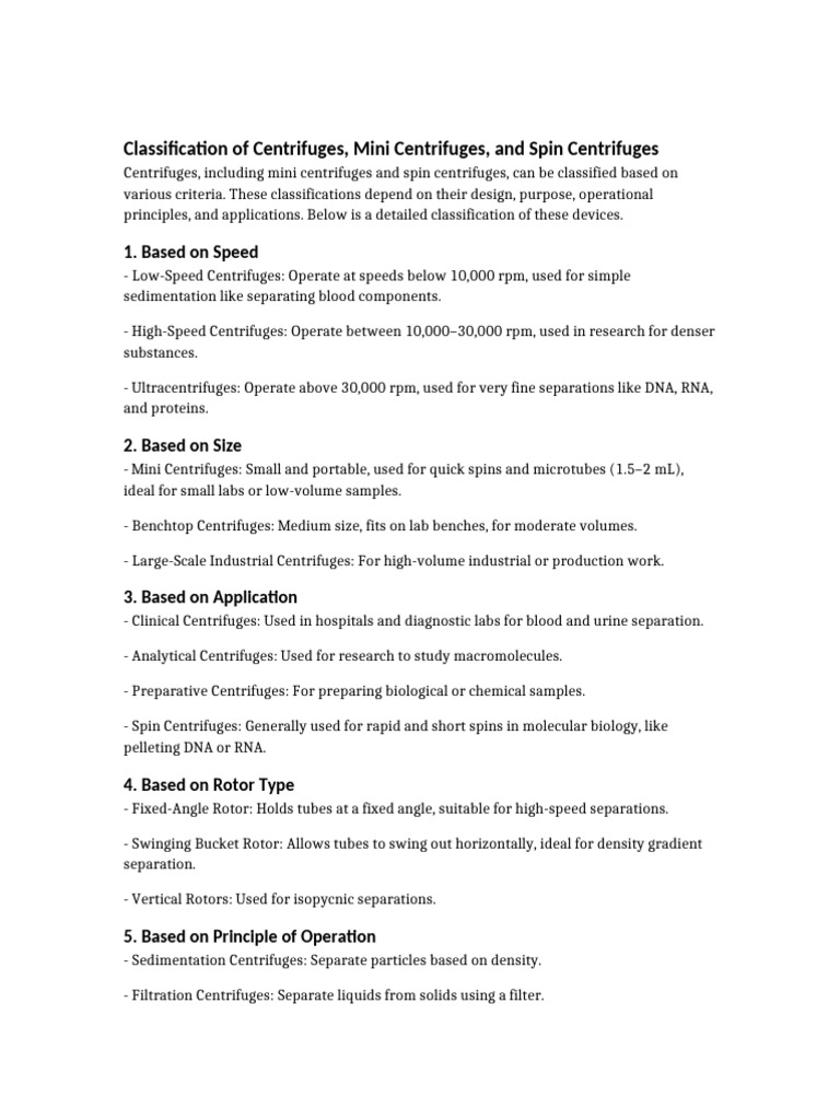 Classification of Centrifuges | PDF