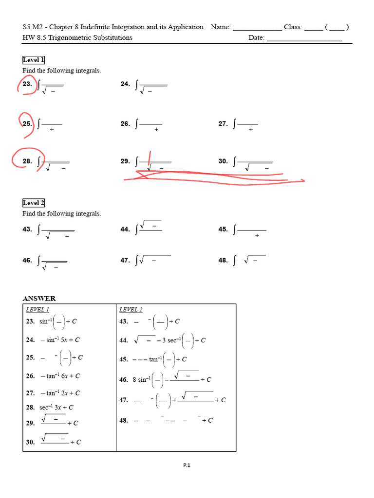 HW - 8.5 Trigonometric Substitutions | PDF | Calculus | Mathematical Analysis