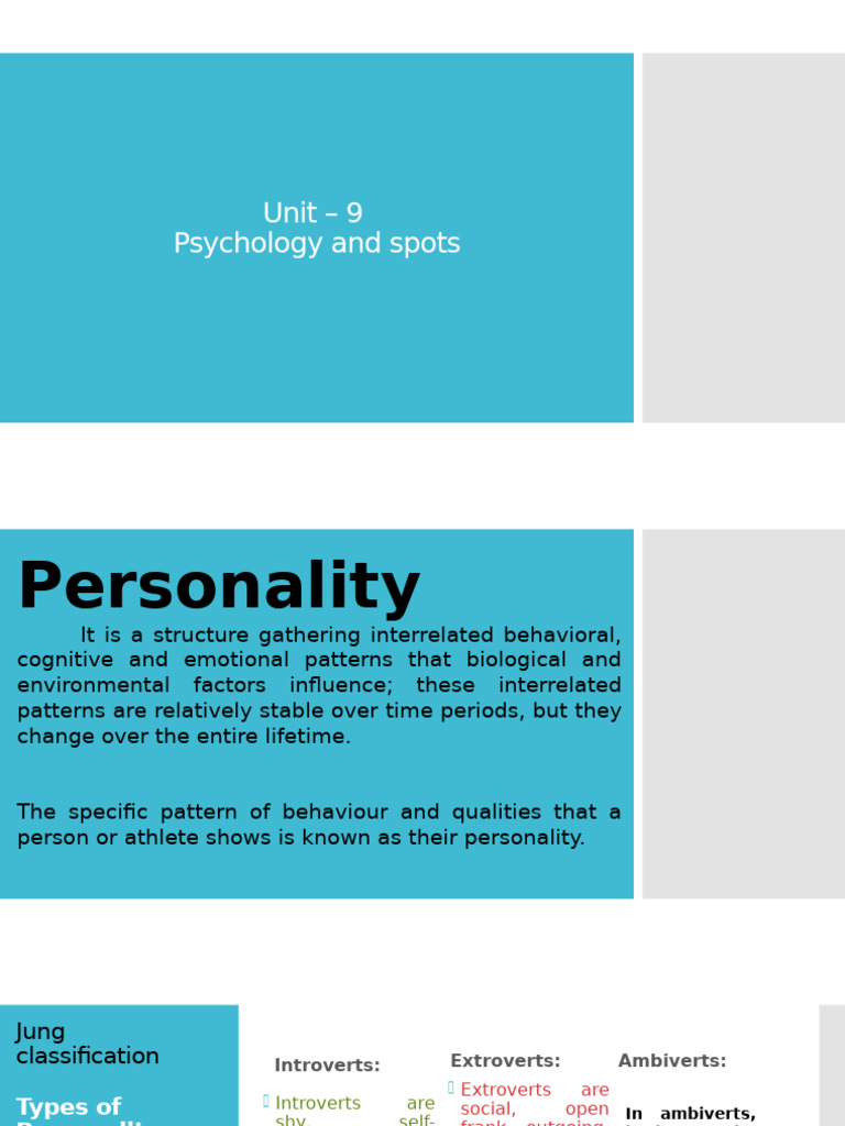Unit - 9 Psychology and Spots | PDF | Extraversion And Introversion | Self Esteem