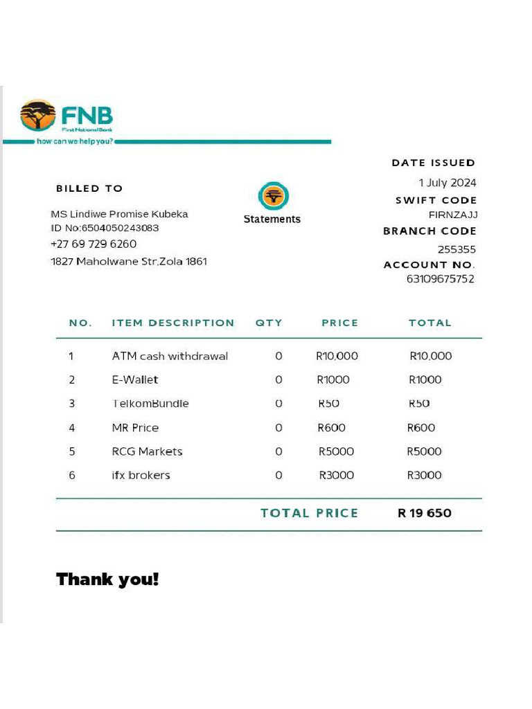 FNB Bank Statement | PDF