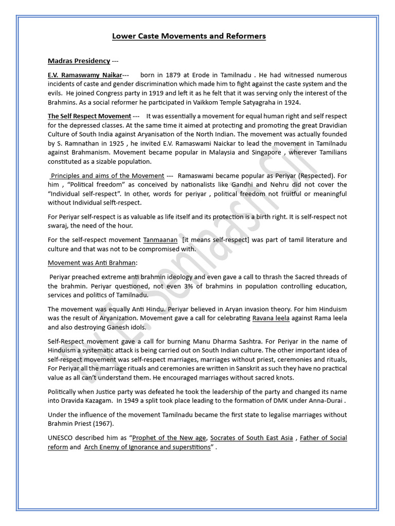 Classroom 2 Lower Caste Movements | PDF | Dalit