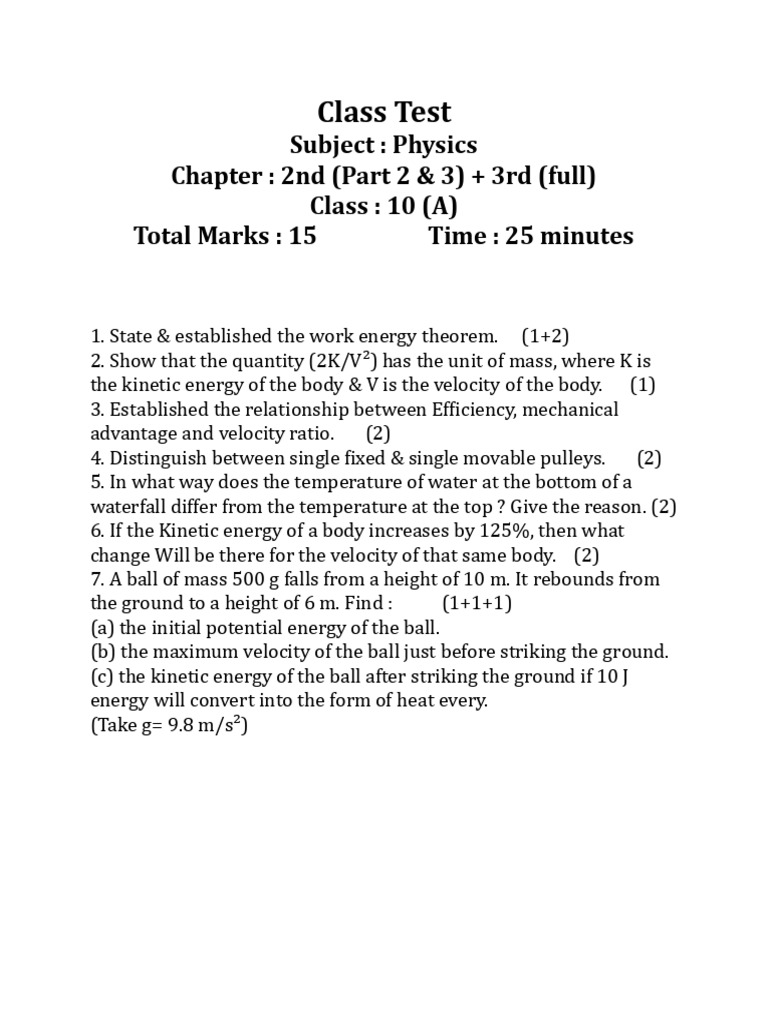 Class Test - Class 10 A - Physics - CH 2 & 3 | PDF