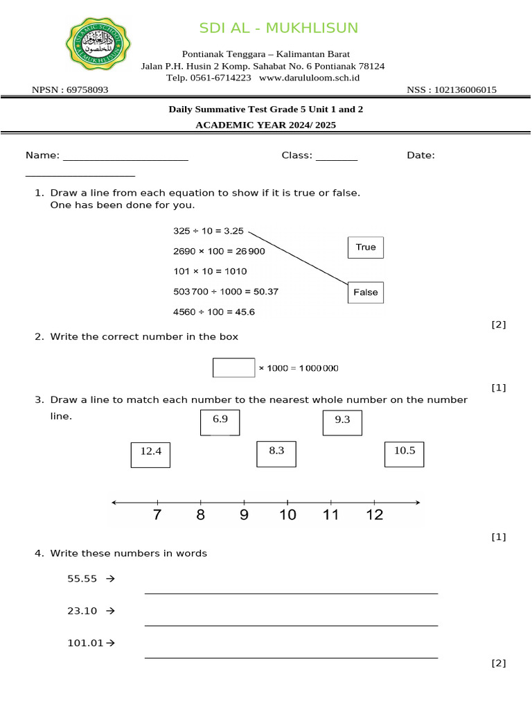 Grade 5 Daily Summative Test 2024-2025 | PDF | Triangle | Shape