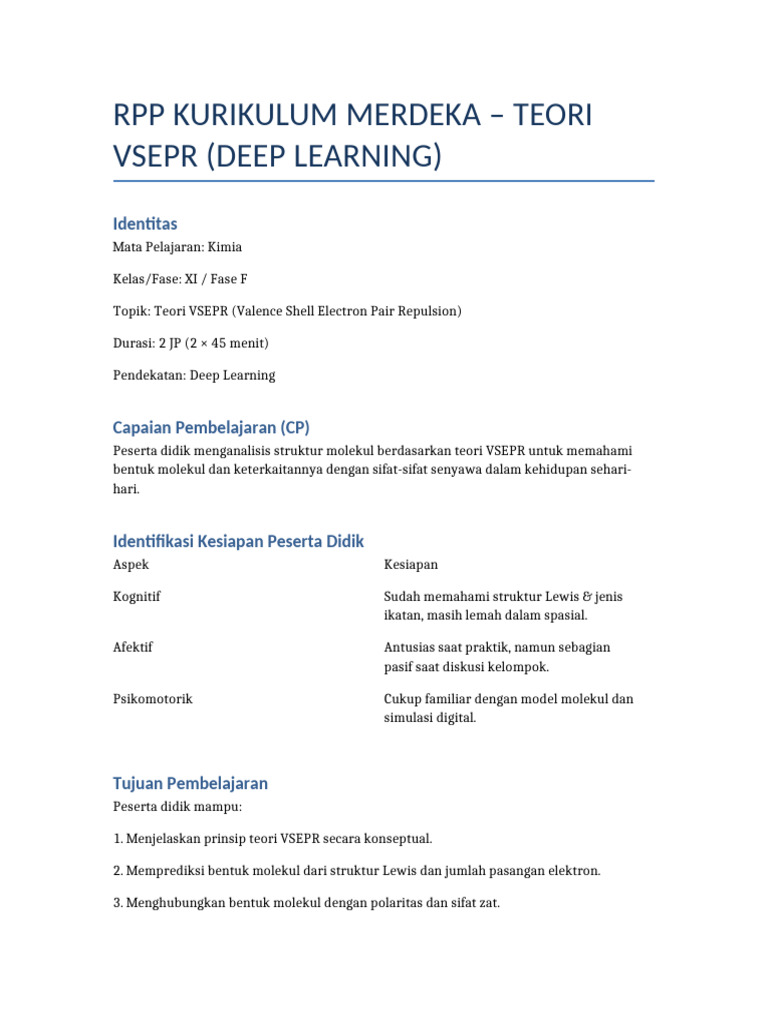 RPP VSEPR DeepLearning Lengkap | PDF