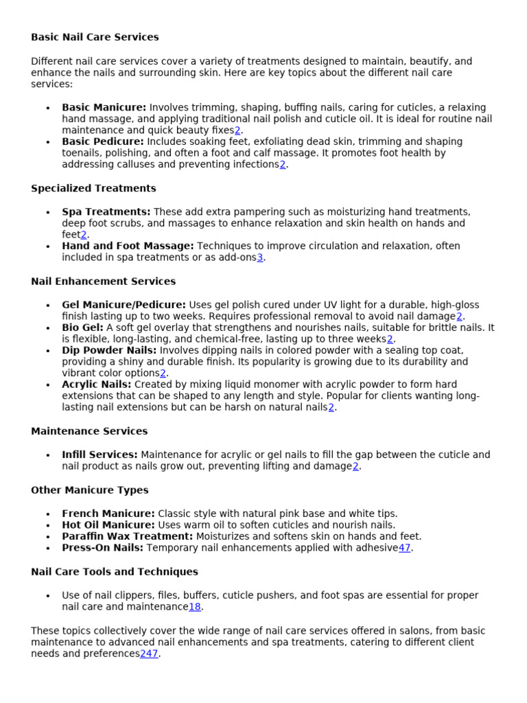Basic Nail Care Services | PDF | Nail (Anatomy) | Beauty