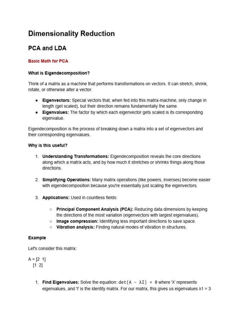 Dimensionality Reduction - PCA LDA | PDF | Eigenvalues And Eigenvectors | Principal Component ...