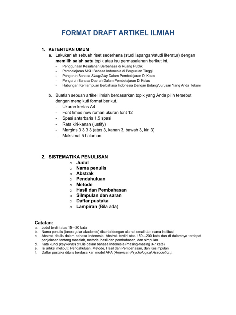 Panduan Format Artikel Ilmiah | PDF