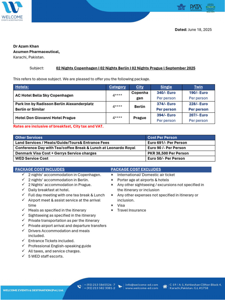 Acumen Pharma Copenhagen Berlin Prague Package 18 June | PDF | Berlin