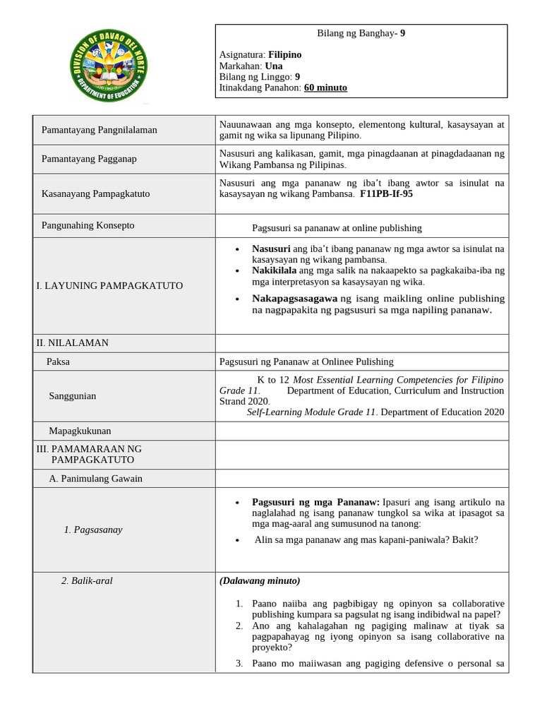 G11-Fil-E-FILEs-LE-Q1-ARALIN 12 | PDF