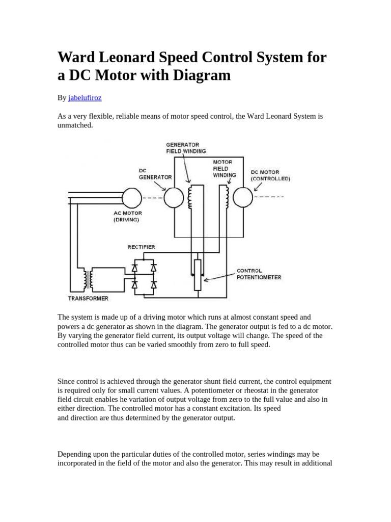 Ward Leonard Speed Control System | PDF