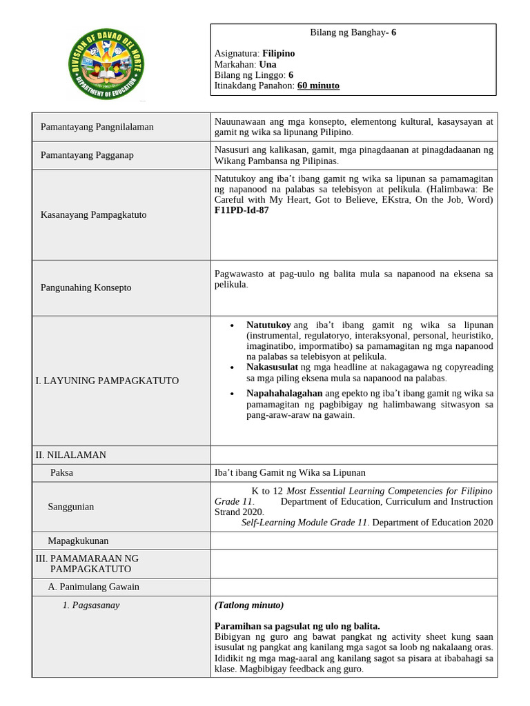 G11-Fil-E-FILEs-LE-Q1-ARALIN 7 | PDF