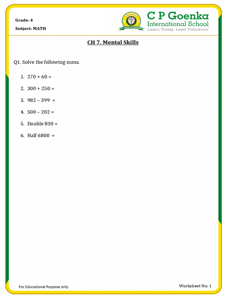 CP Math g4 Ch7 NB Work | PDF