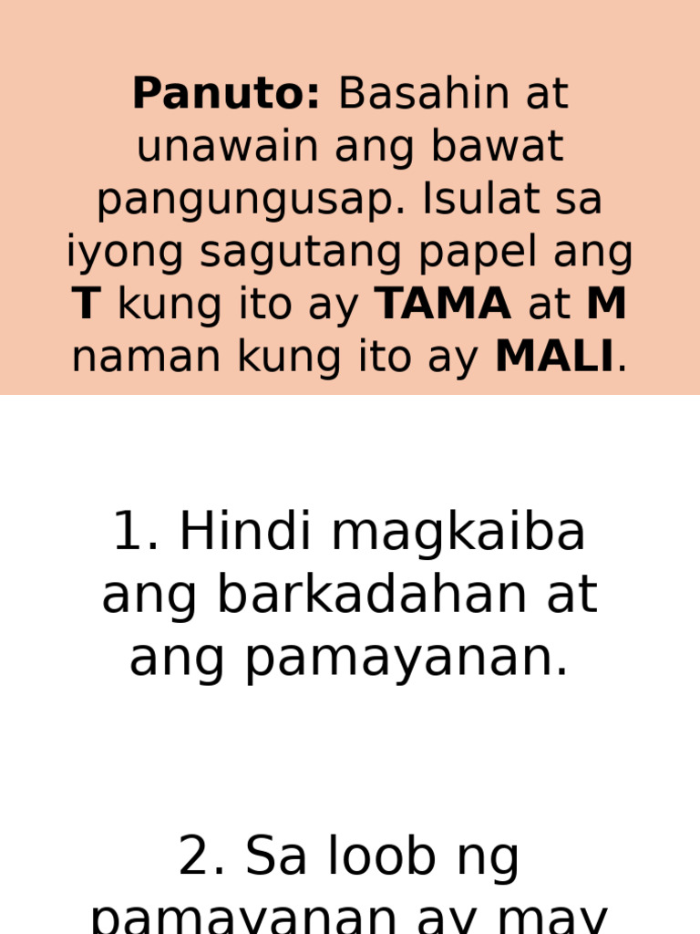 Panuto:: Basahin at Unawain Ang Bawat Pangungusap. Isulat Sa Iyong ...