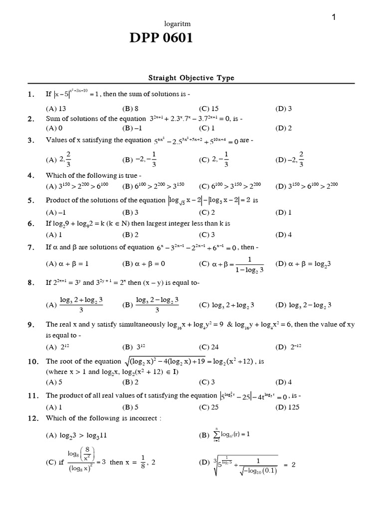 Log DPP 0601 To 0604 2 | PDF | Discrete Mathematics | Elementary ...