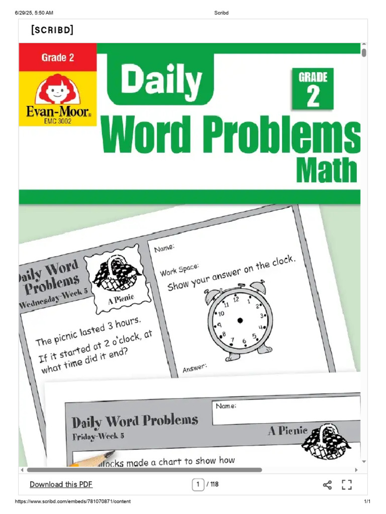 Daily Word Problems Grade 2 Image | PDF