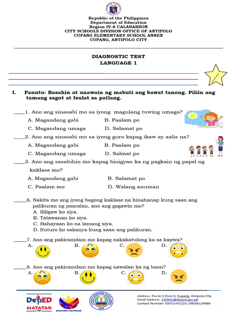 Diagnostic Language1 Grade1 | PDF