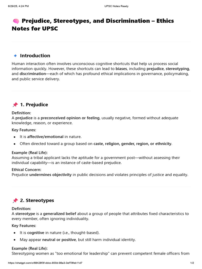 ? Prejudice, Stereotypes, and Discrimination - Ethics | PDF | Prejudices | Stereotypes