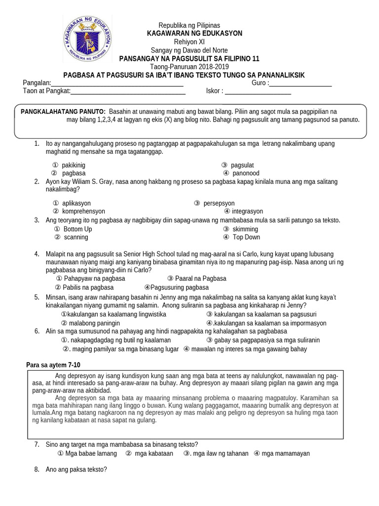 Filipino-Grade-11-pagbasa at Pagsusuri | PDF