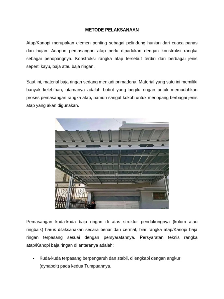 METODE PELAKSANAAN Kanopi | PDF
