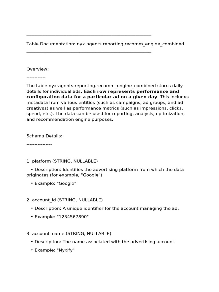 Recommendation Engine Data Schema Documentation | PDF | Computing ...